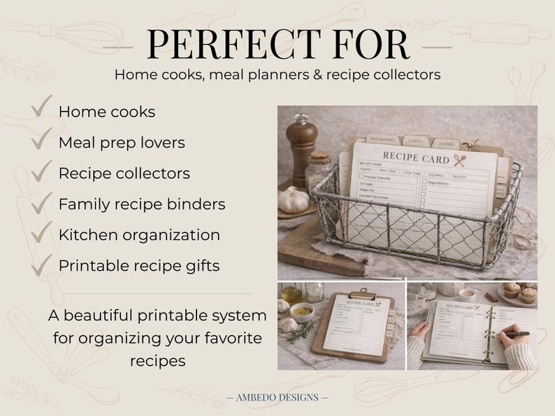 Recipe Card Bundle | Meal Prep Printable Kitchen Planner (digital ...