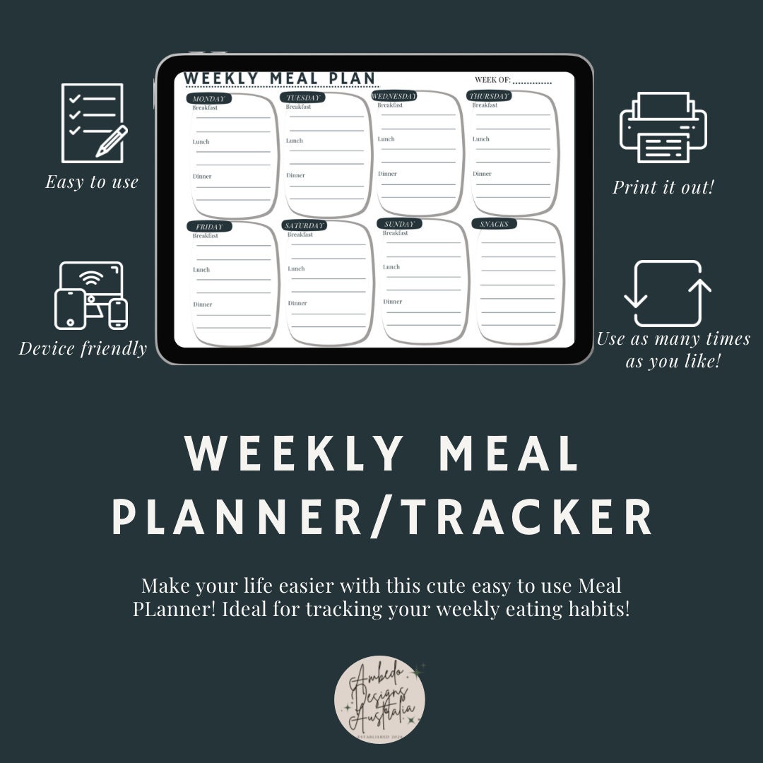 Digital Editable and Printable Weekly Planner, Weekly Food Planner ...