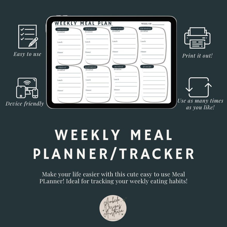Digital Editable and Printable Weekly Planner, Weekly Food Planner ...