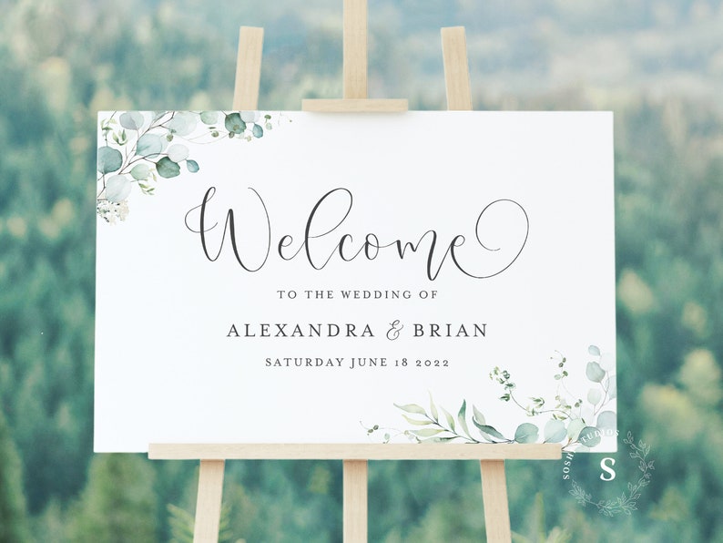 Botanical Eucalyptus Wedding Welcome Easel Sign Template - Etsy