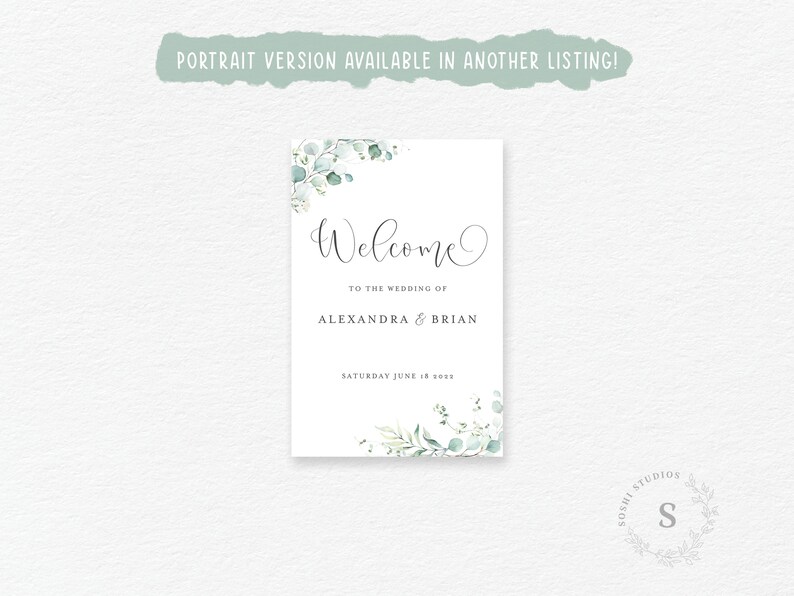 Botanical Eucalyptus Wedding Welcome Easel Sign Template - Etsy