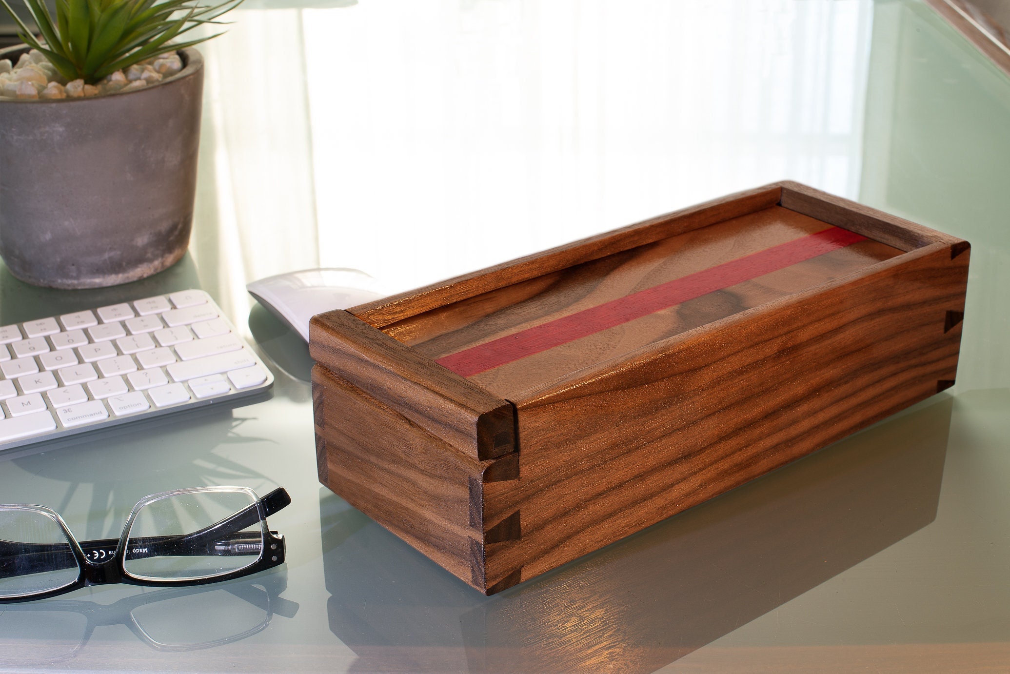 Hand Crafted Sliding Lid Dovetail Box Made of Walnut and Accented With ...