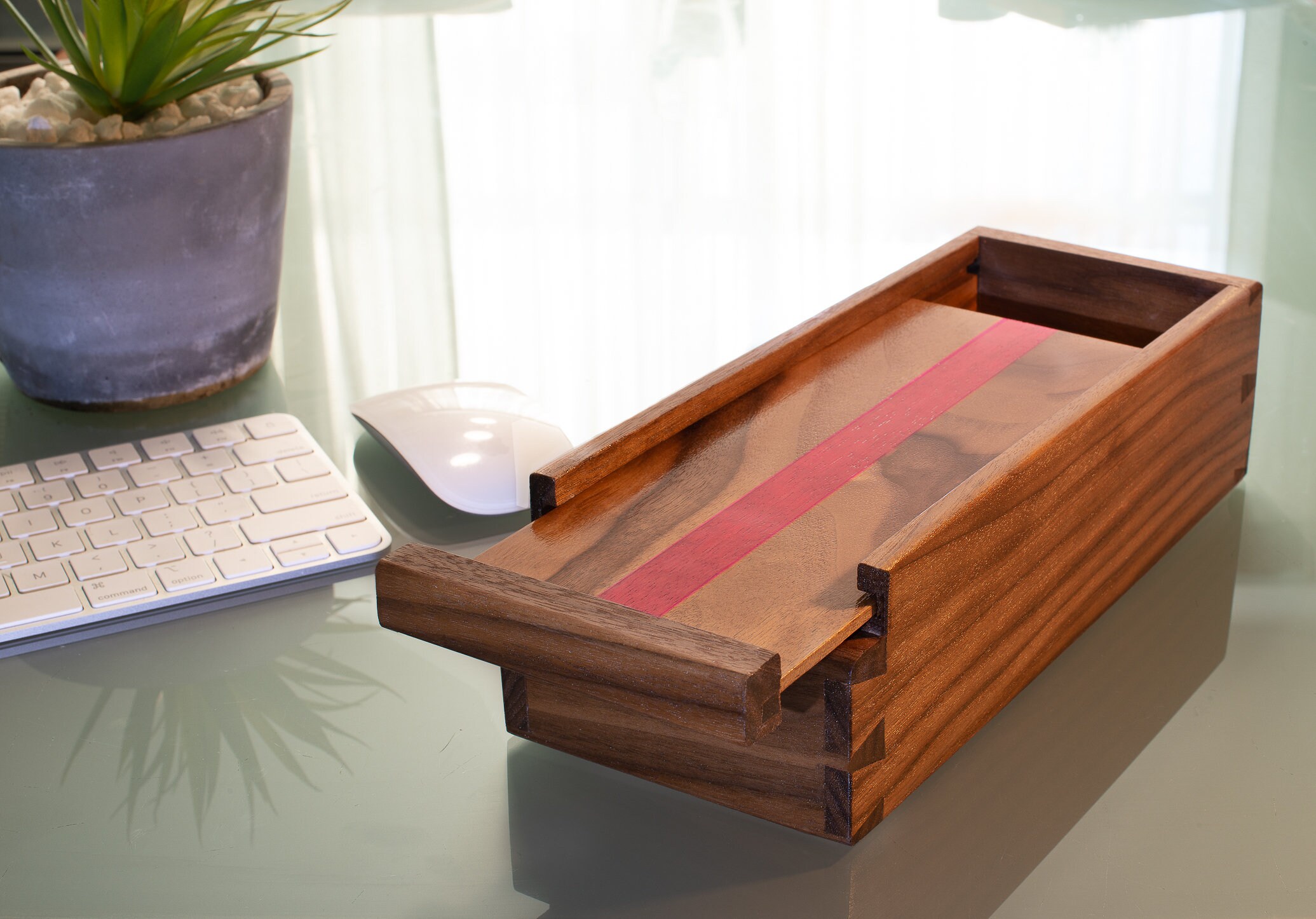 Hand Crafted Sliding Lid Dovetail Box Made of Walnut and Accented With ...
