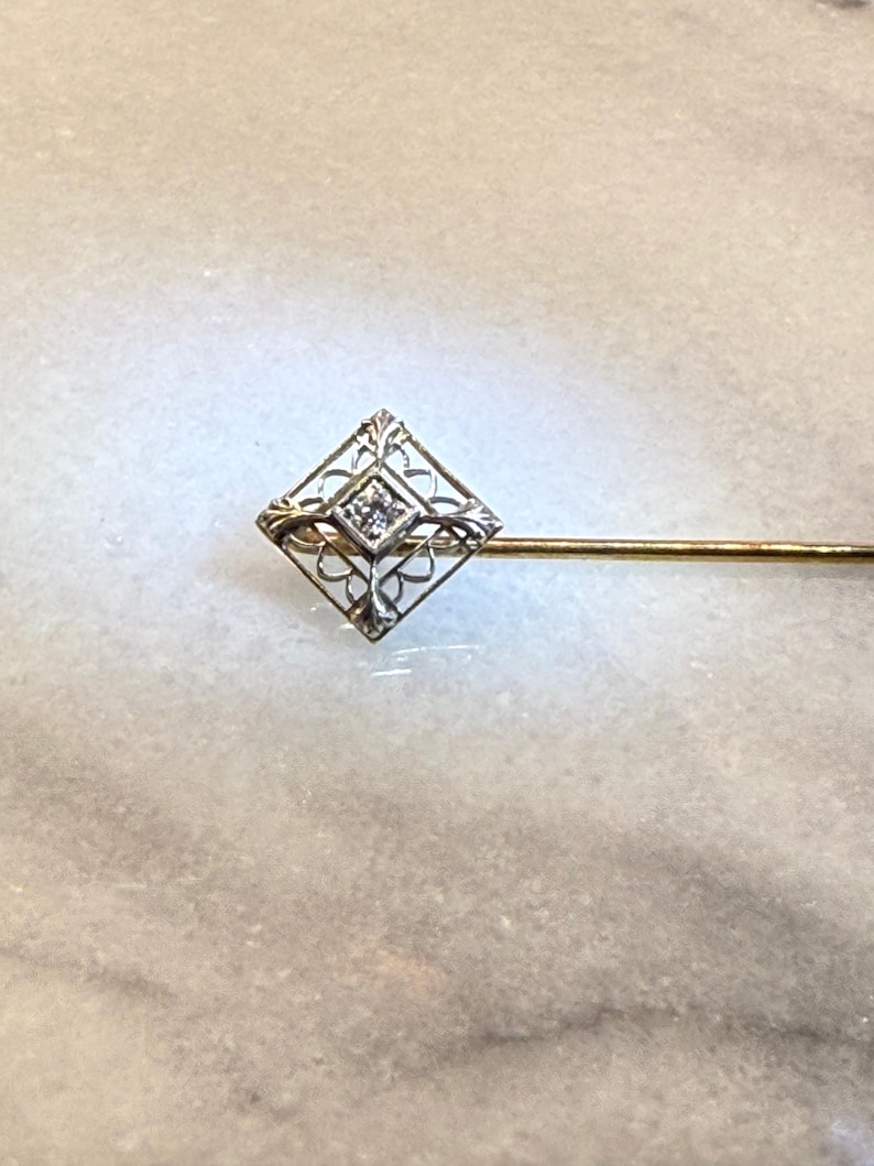 Vintage 14K Diamond Art Deco Stick Pin by Krementz - Etsy