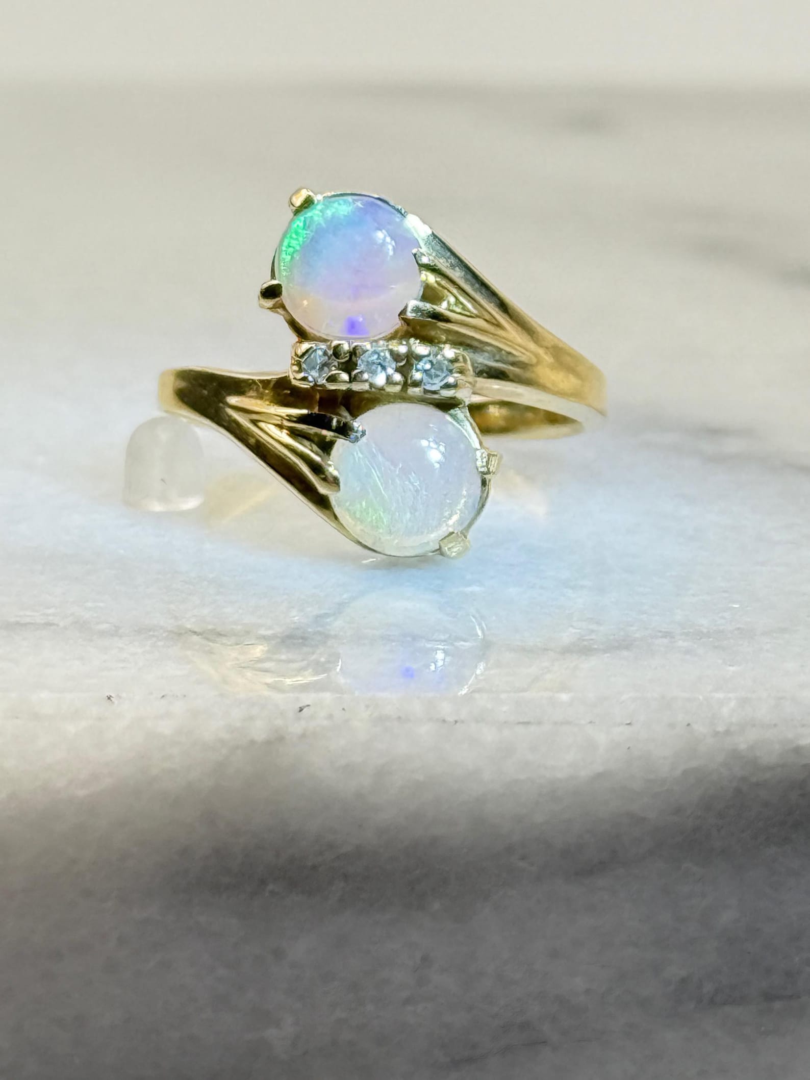 Vintage 14K Opal and Diamond Toi Et Moi Ring Size 6 - Etsy