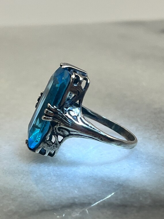 Antique Sterling Blue Glass Art Deco Ring Size 5.25 - Gem