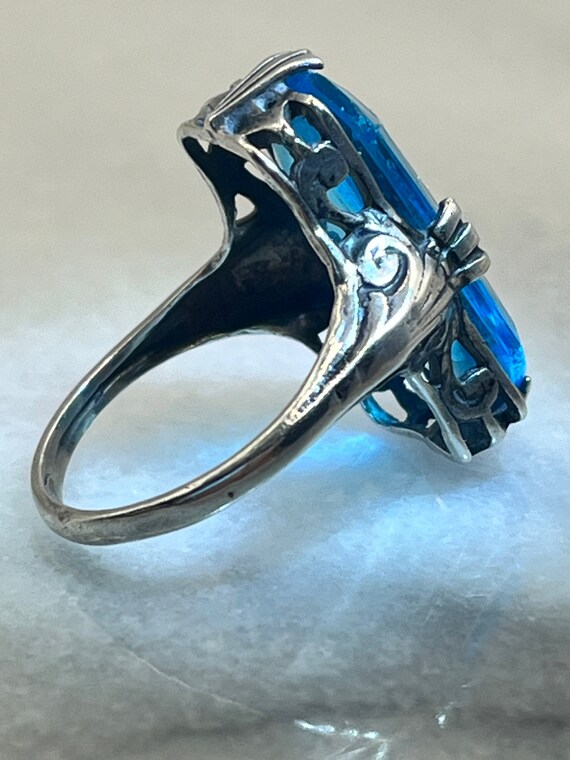 Antique Sterling Blue Glass Art Deco Ring Size 5.25 - Gem