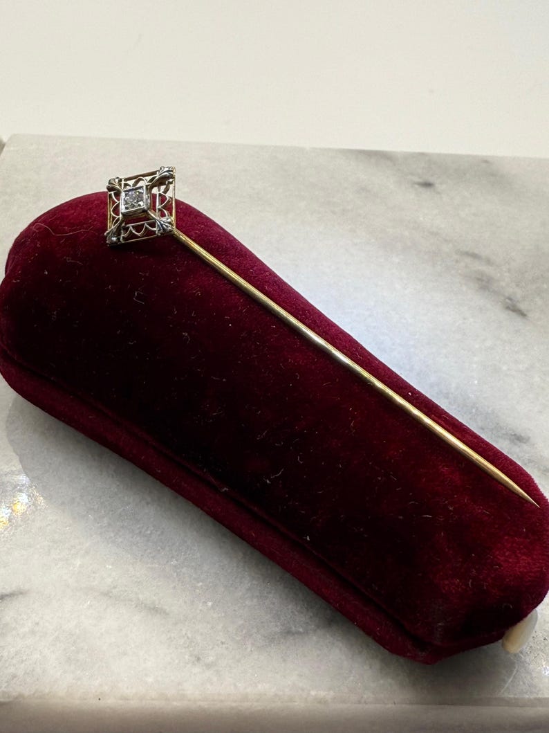 Vintage 14K Diamond Art Deco Stick Pin by Krementz - Etsy