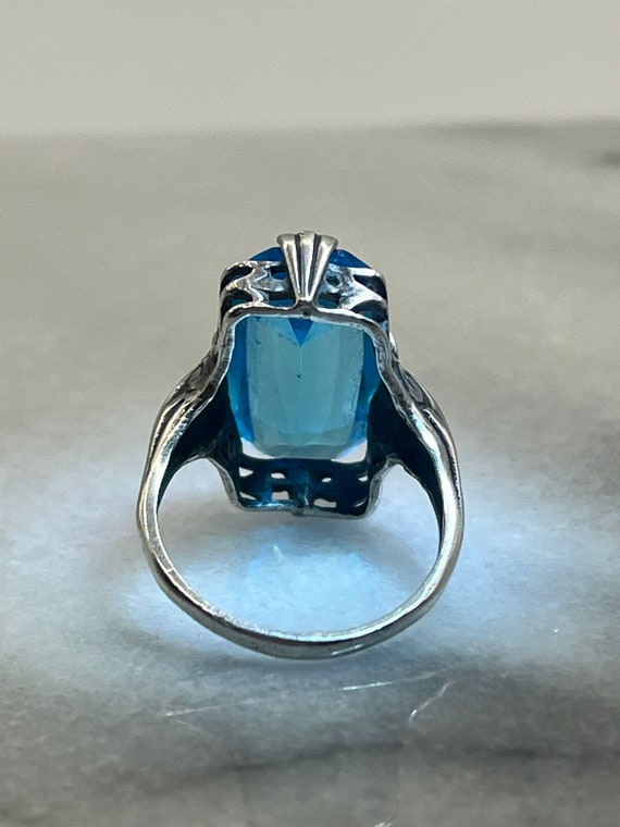 Antique Sterling Blue Glass Art Deco Ring Size 5.25 - Gem
