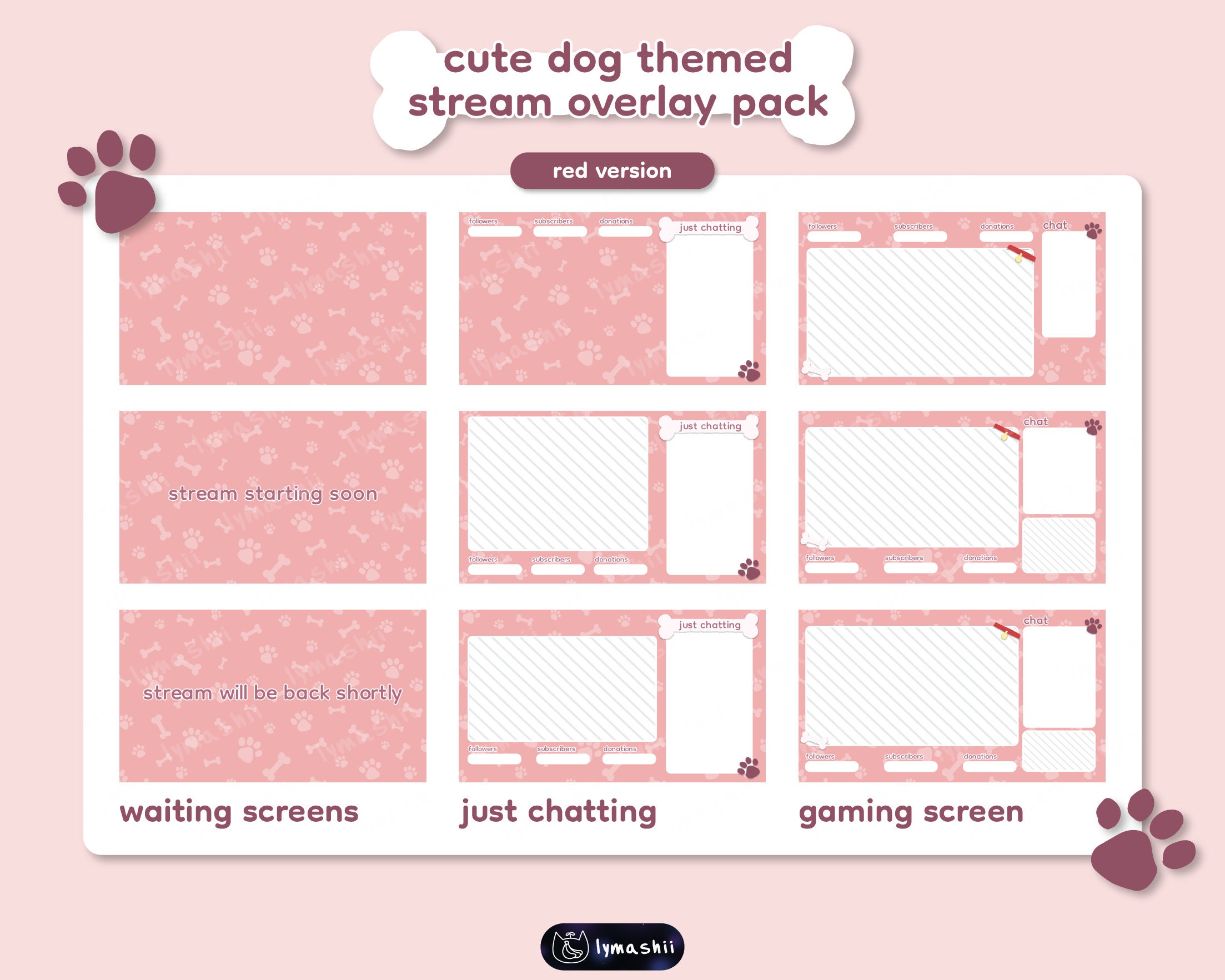 Cute Dog Themed Stream Overlay Pack red - Etsy
