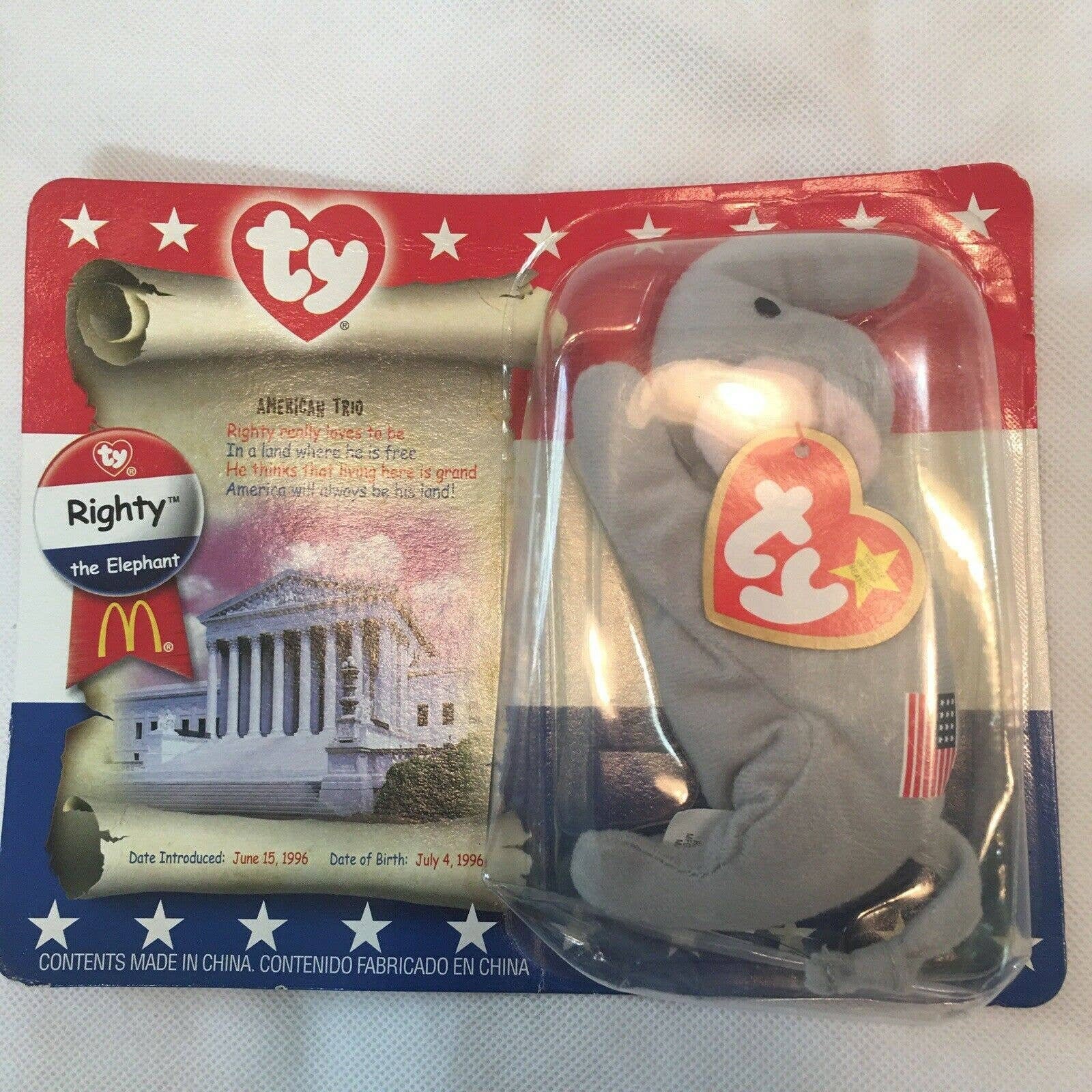 Ty Righty the Elephant Beanie Vintage Mcdonald’s Toy 1996 Collectible ...