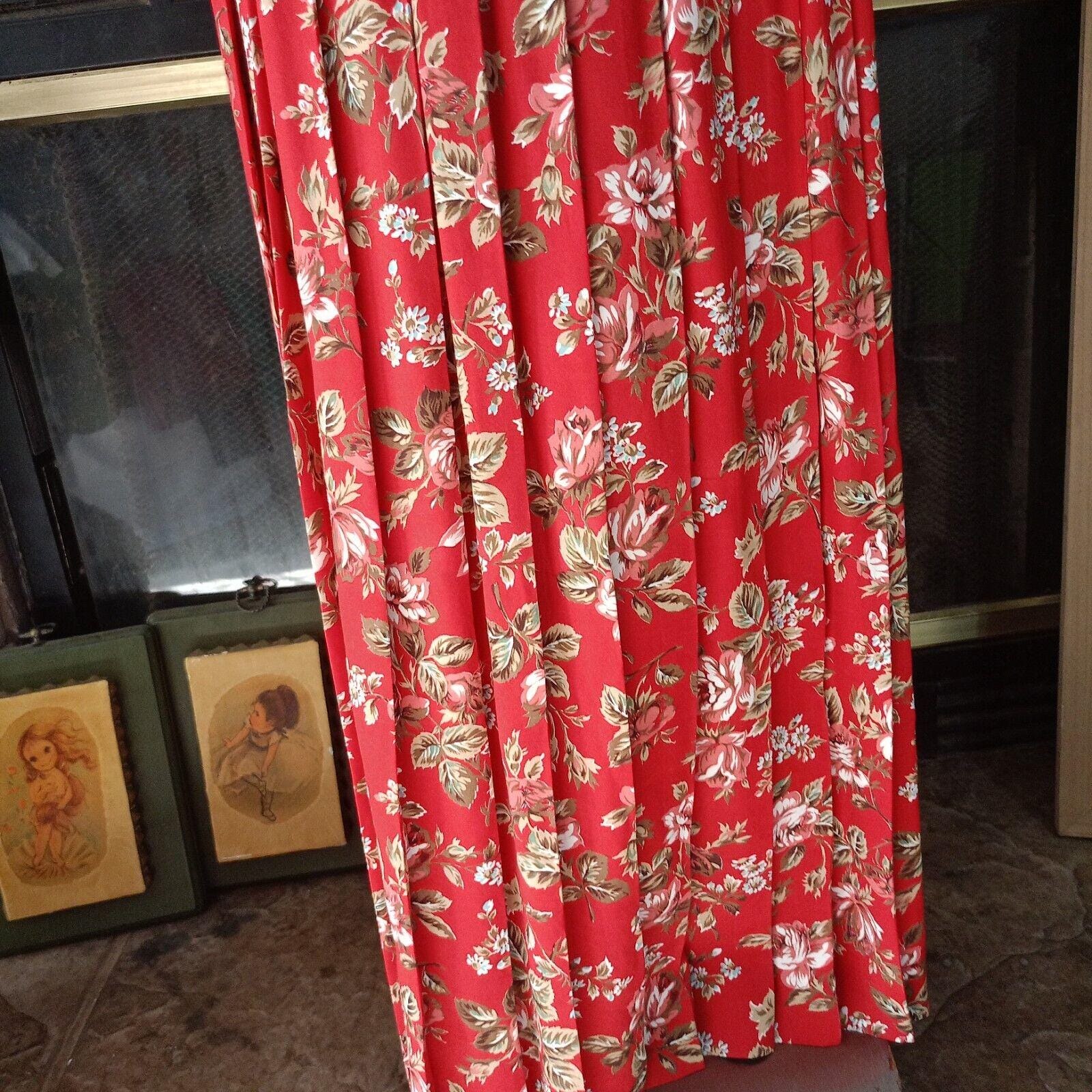 Vintage Susan Bristol Accordion Pleated 33" Skirt Floral Red USA Medium ...