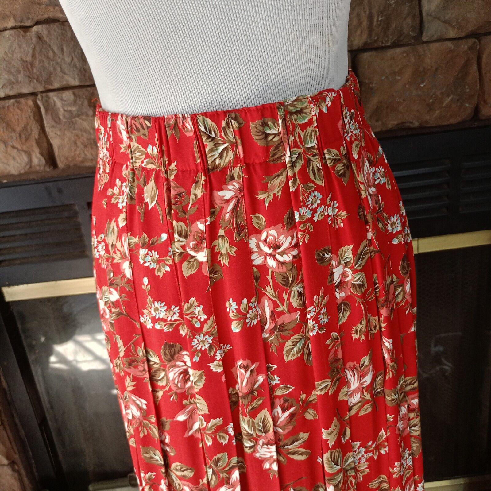 Vintage Susan Bristol Accordion Pleated 33" Skirt Floral Red USA Medium ...