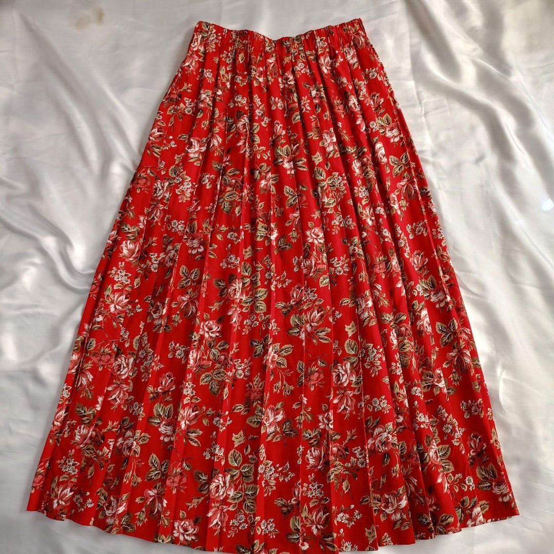 Vintage Susan Bristol Accordion Pleated 33 Skirt Floral Red USA Medium ...