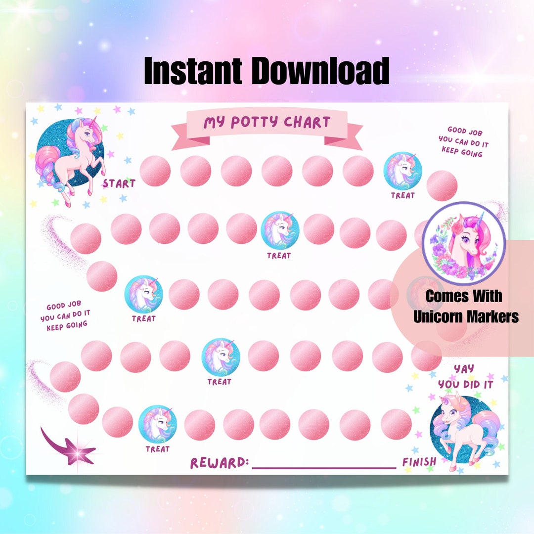 Girls Potty Chart Printable, Unicorn Potty Training Chart, Toddler ...