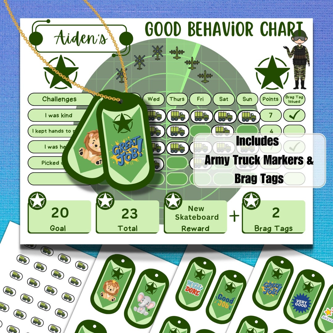 Behavior Chart With Army Truck Markers. Brag Tags Behavior Management ...