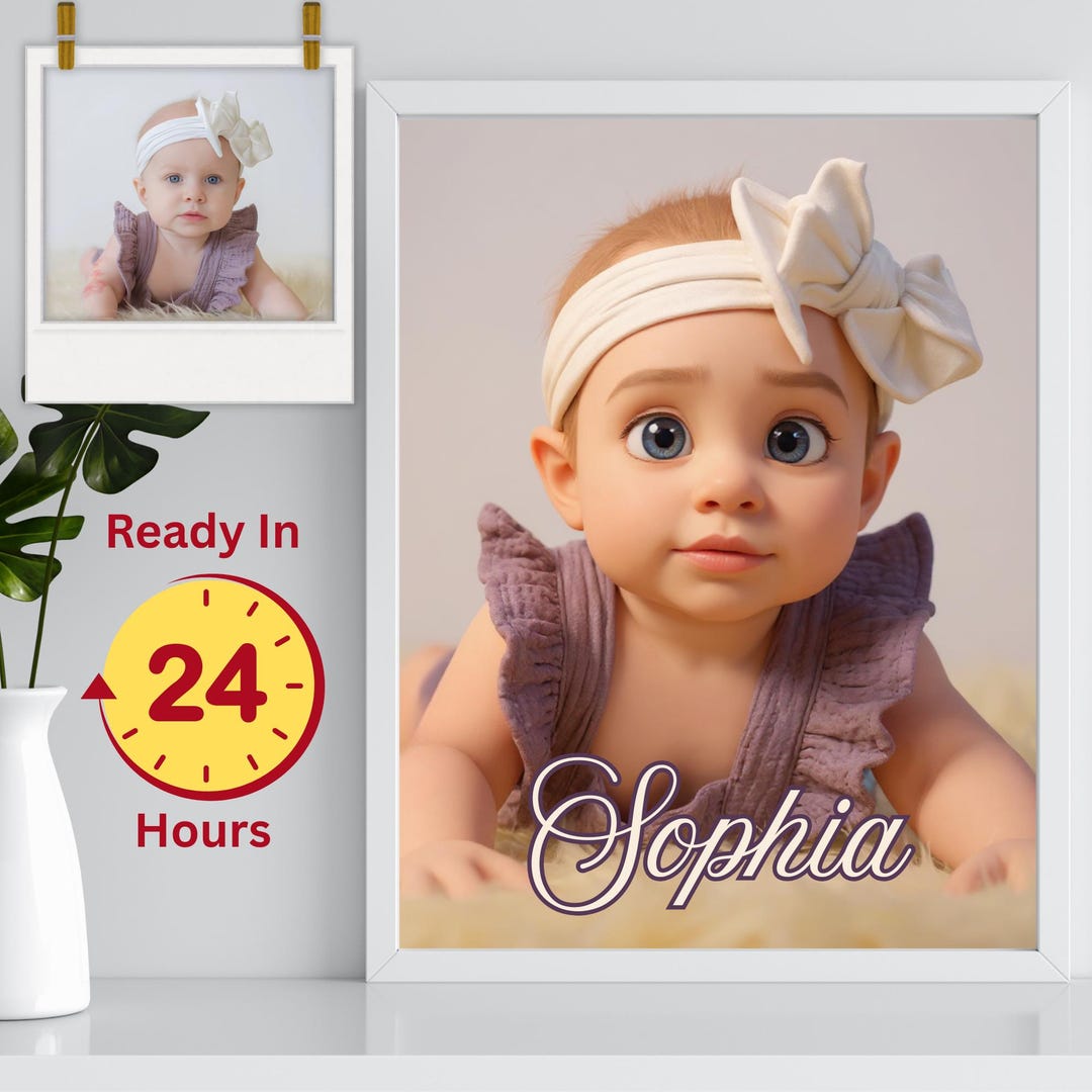 Baby Portrait With Name | Cartoon Style | Custom Baby Cartoon Style ...