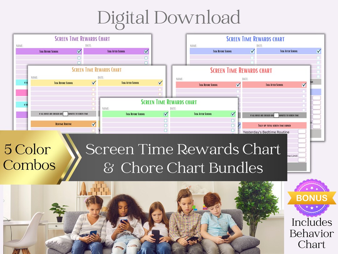 Screen Time Rewards Chart, Behavior Chart, Rewards Chart, Summer Chore ...