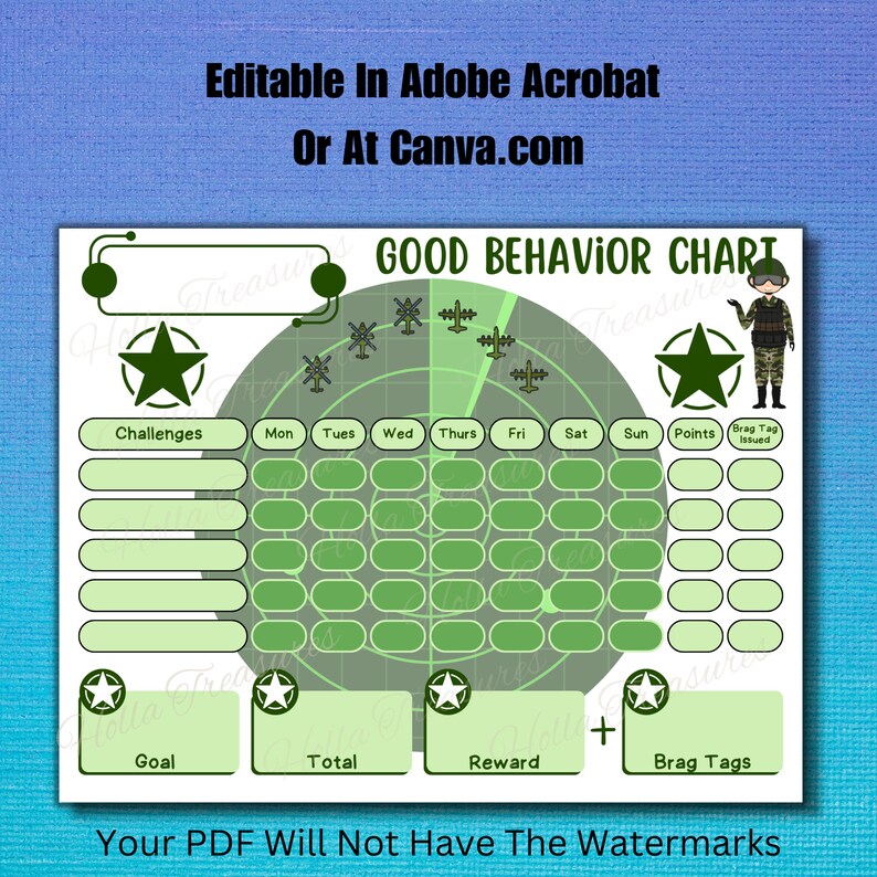 Behavior Chart With Army Truck Markers. Brag Tags Behavior Management ...