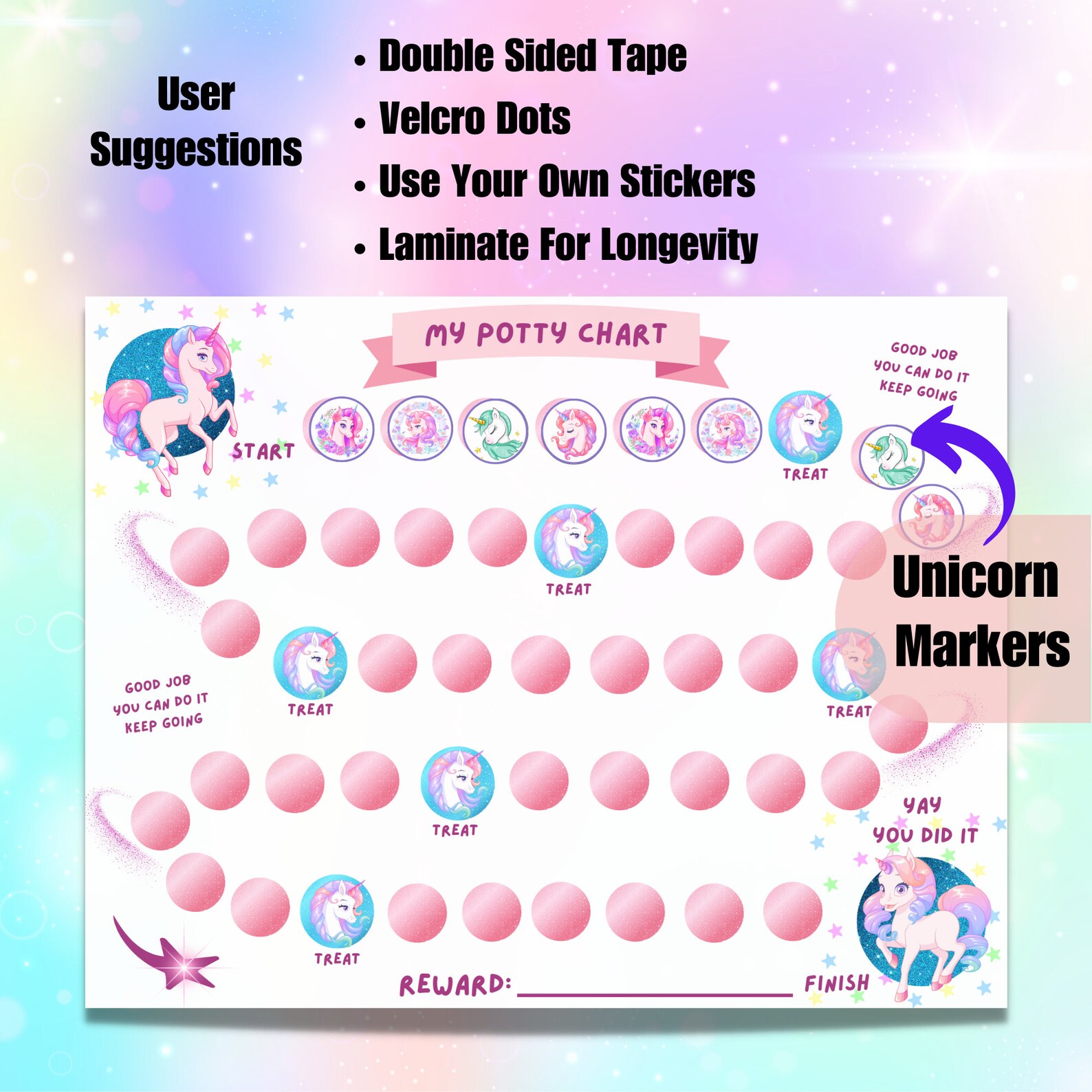 Girls Potty Chart Printable, Unicorn Potty Training Chart, Toddler ...