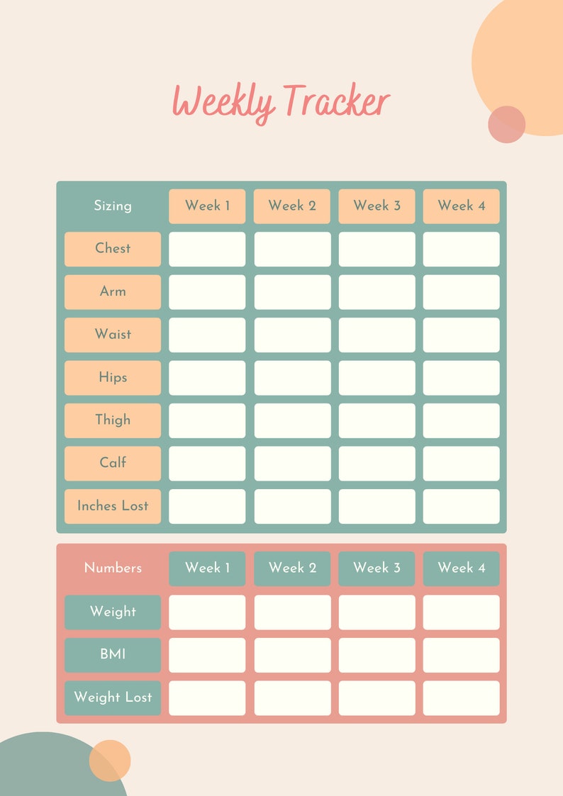 Printable Fitness and Measurement Tracker - Etsy