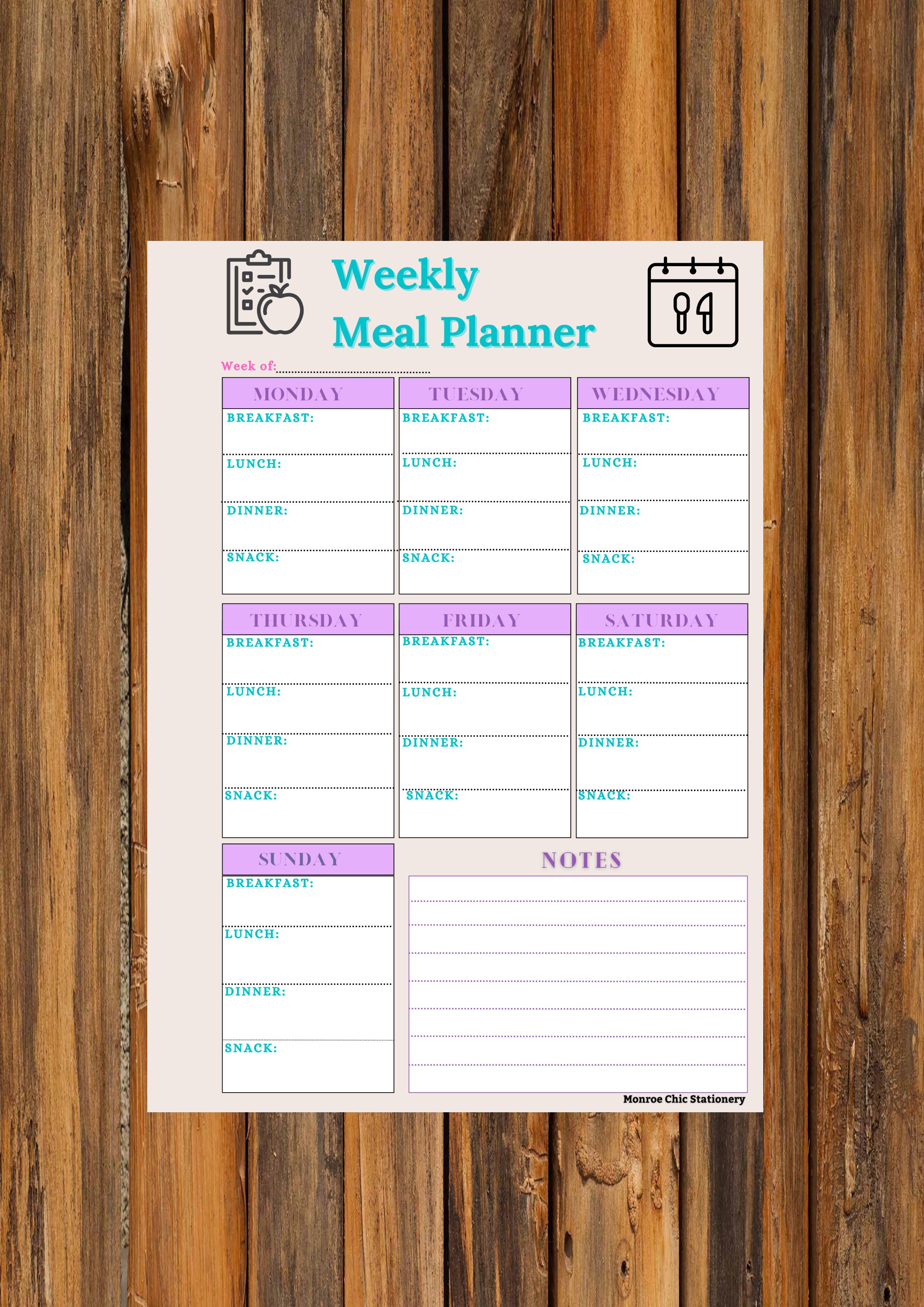 Printable Meal and Workout Planner - Etsy