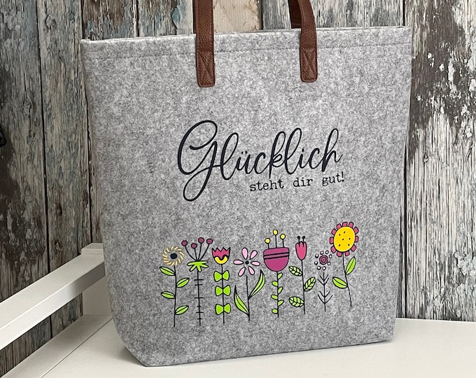 Personalisierte Filztasche Shopper aus Filz Glücklich - Etsy.de