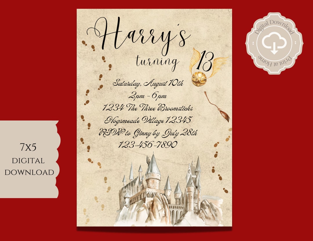 Harry Potter Birthday Invitation, Magic Digital Invitation, Wizard or ...