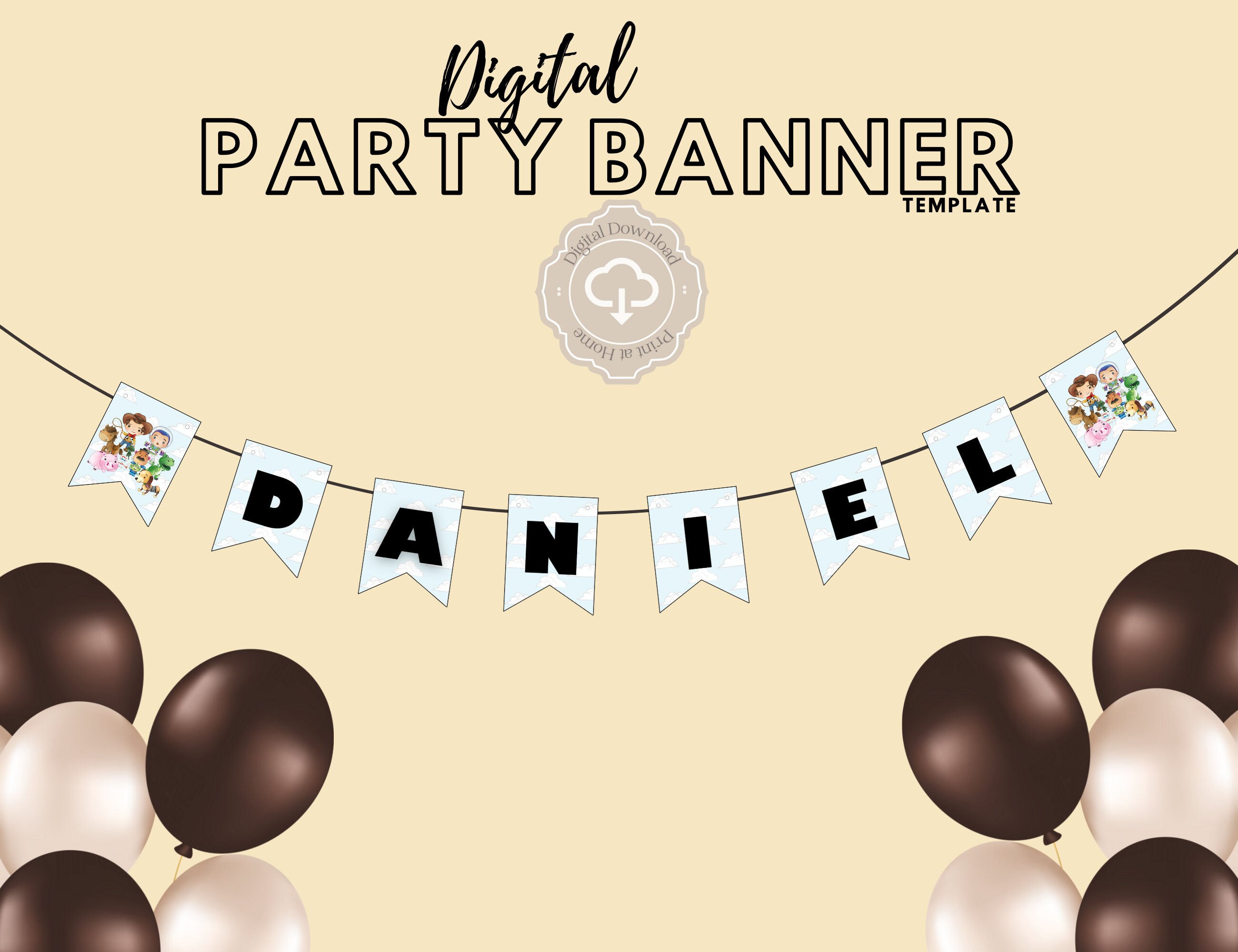Toy DIY Banner, Digital Banner Template, DIY Boy Story Birthday Banner ...