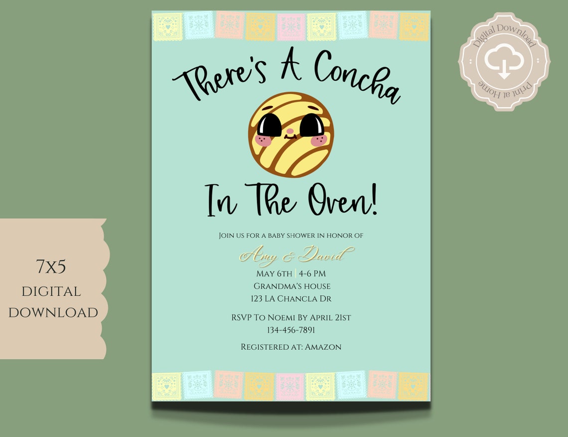 Concha Baby Shower Green, Concha Baby Shower Invitation, Concha in the ...