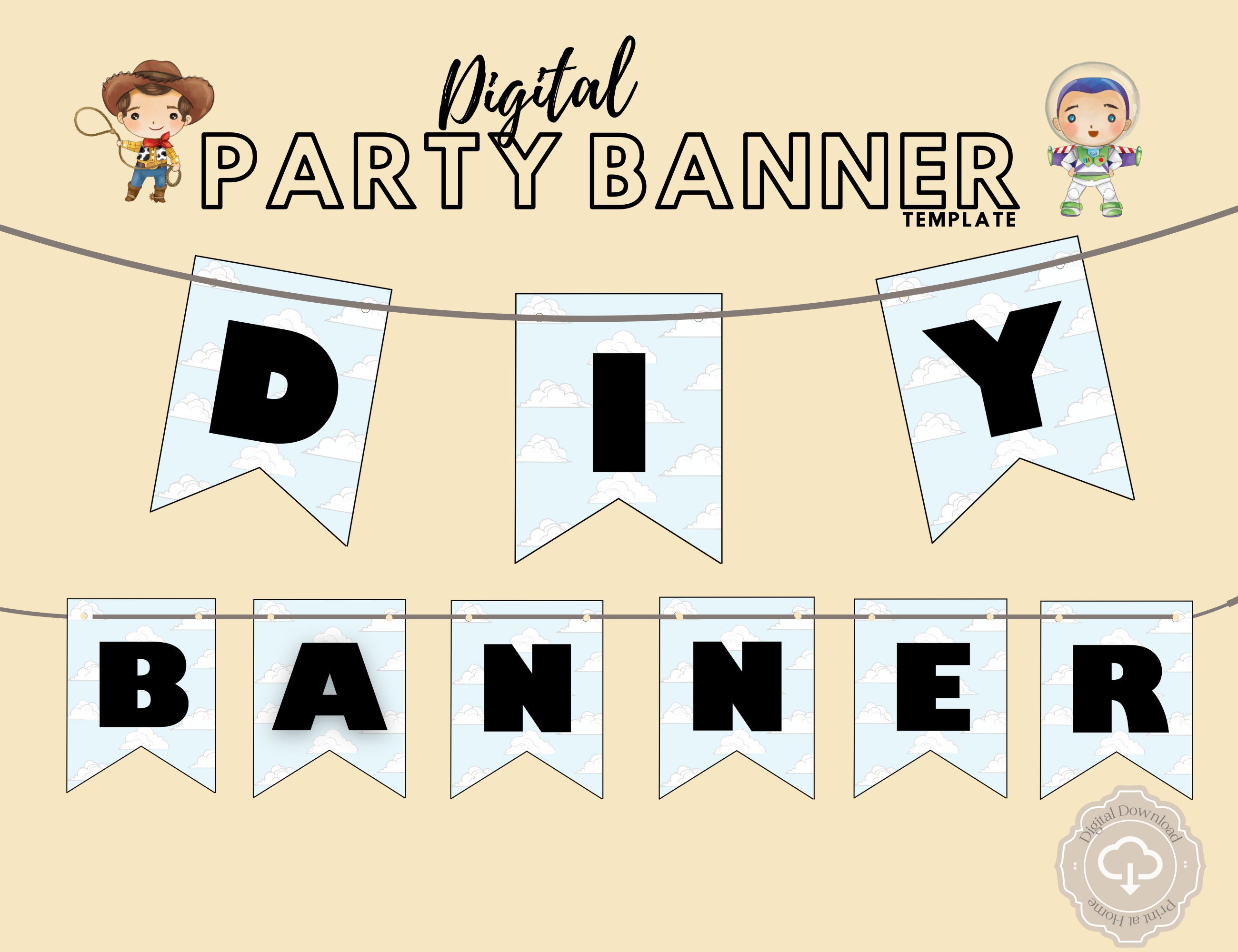 Toy DIY Banner, Digital Banner Template, DIY Boy Story Birthday Banner ...