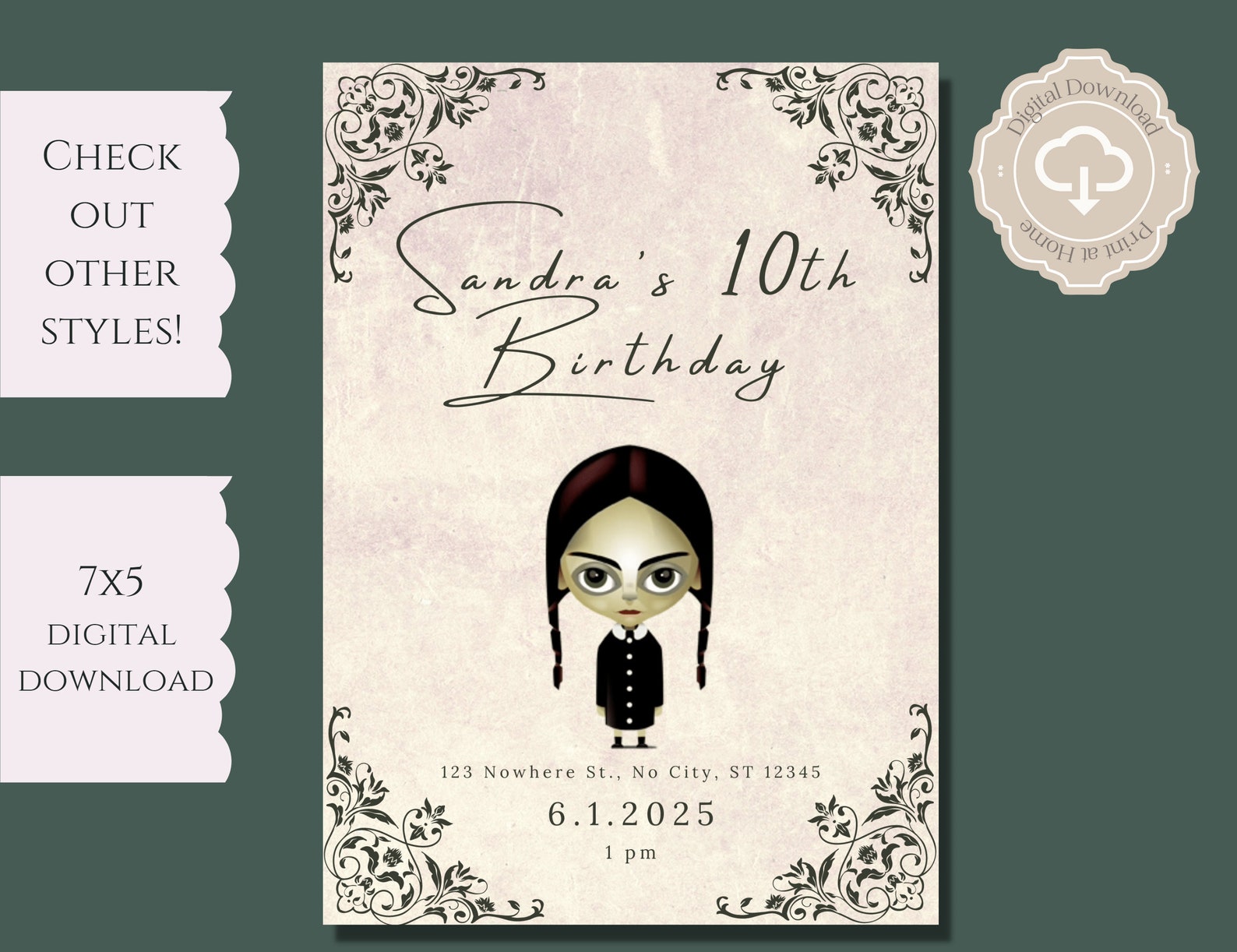 Wednesday Birthday Invitation, Addams Family Digital Invitation ...