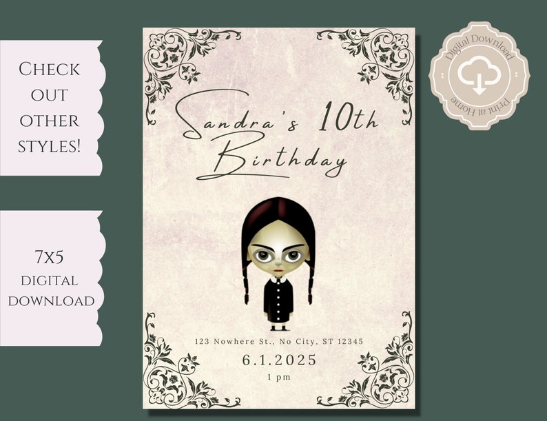 Wednesday Birthday Invitation, Addams Family Digital Invitation ...