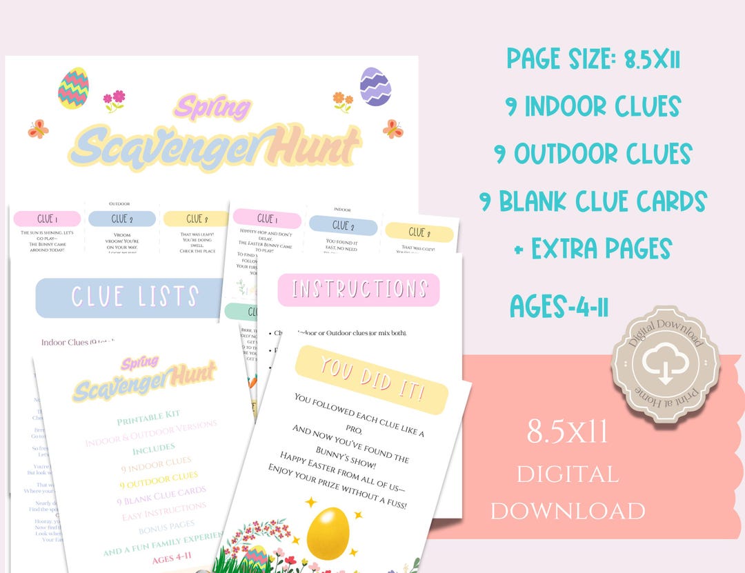 Spring Scavenger Hunt for Kids | Easter Printable Game | Indoor ...