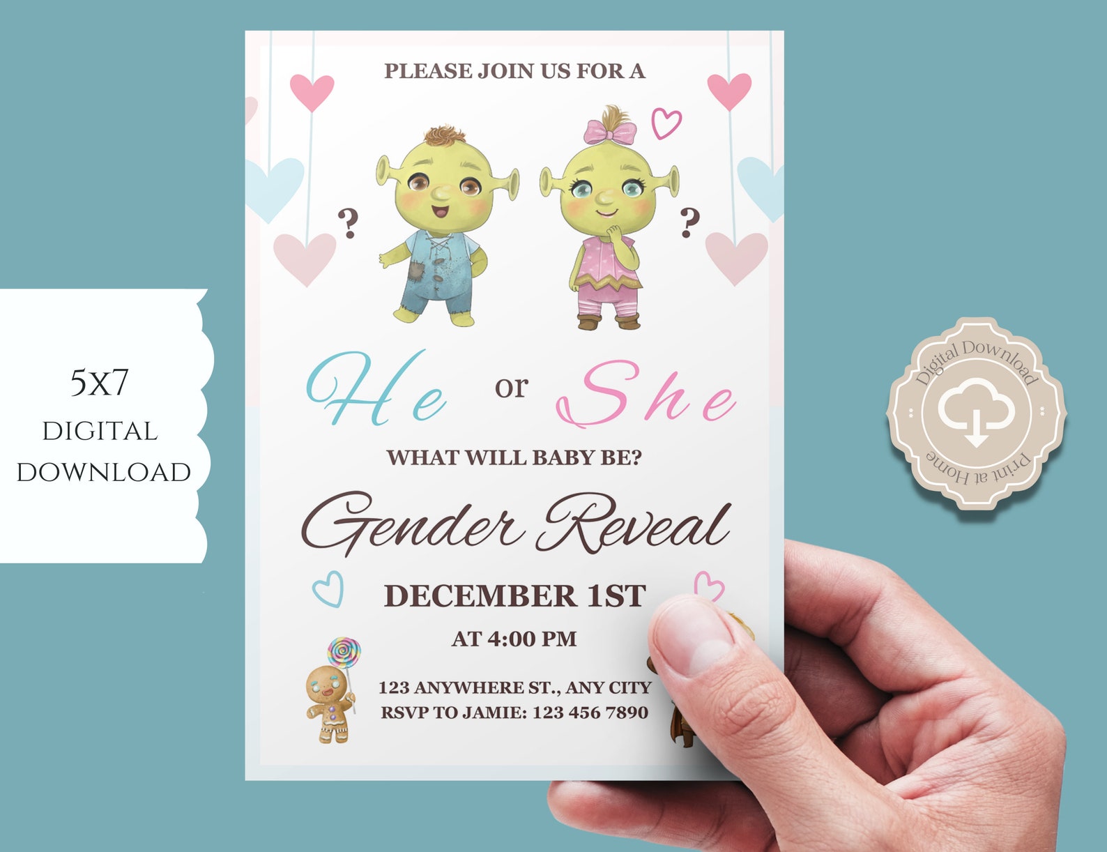 Shrek Gender Reveal Shrek Gender Reveal Invitation He or - Etsy