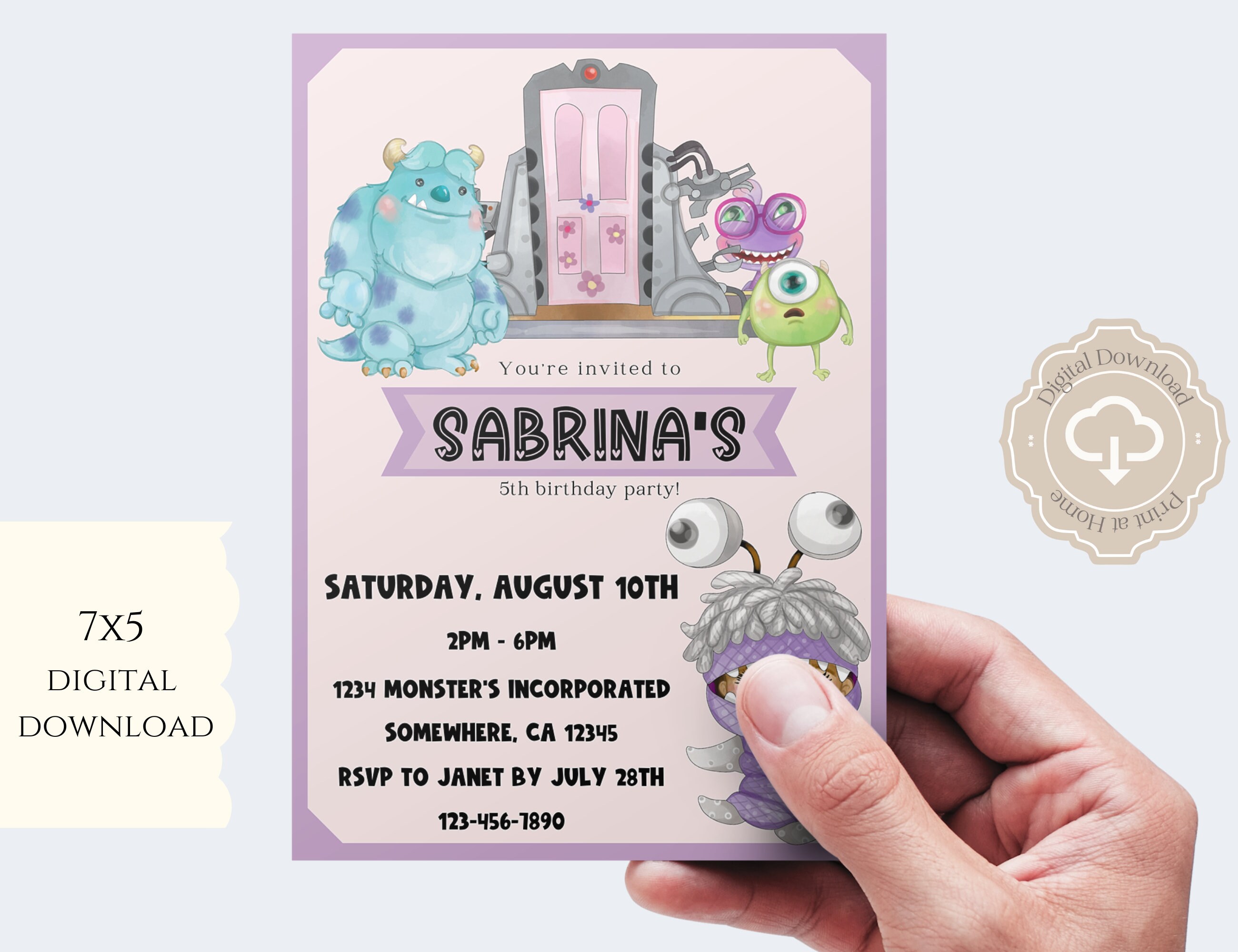 Monsters Inc Birthday Invitation, 5x7 Digital Download Invitation, Boo ...