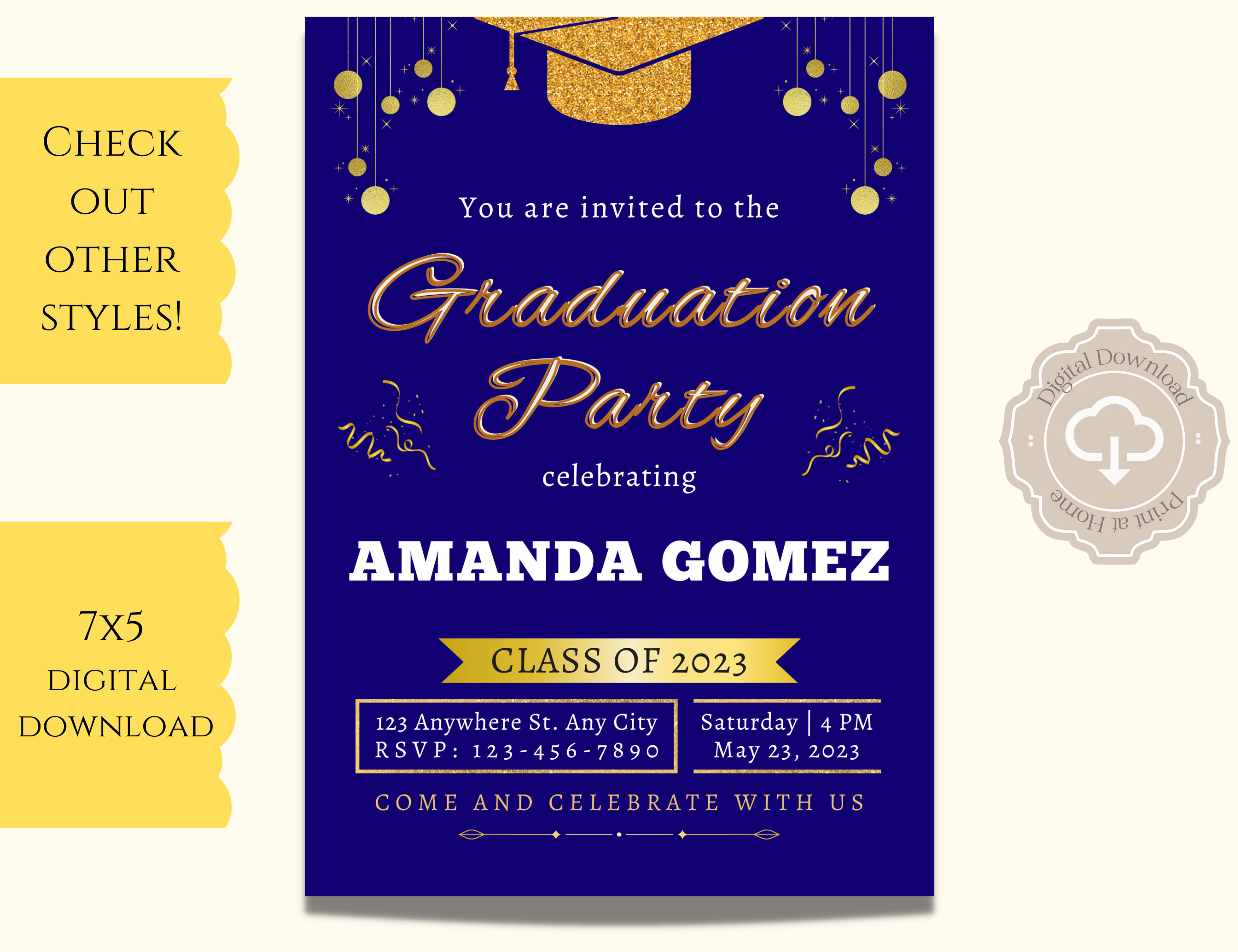 Beige and Red Graduation Invitation , 5X7 Digital Download, Graduation ...