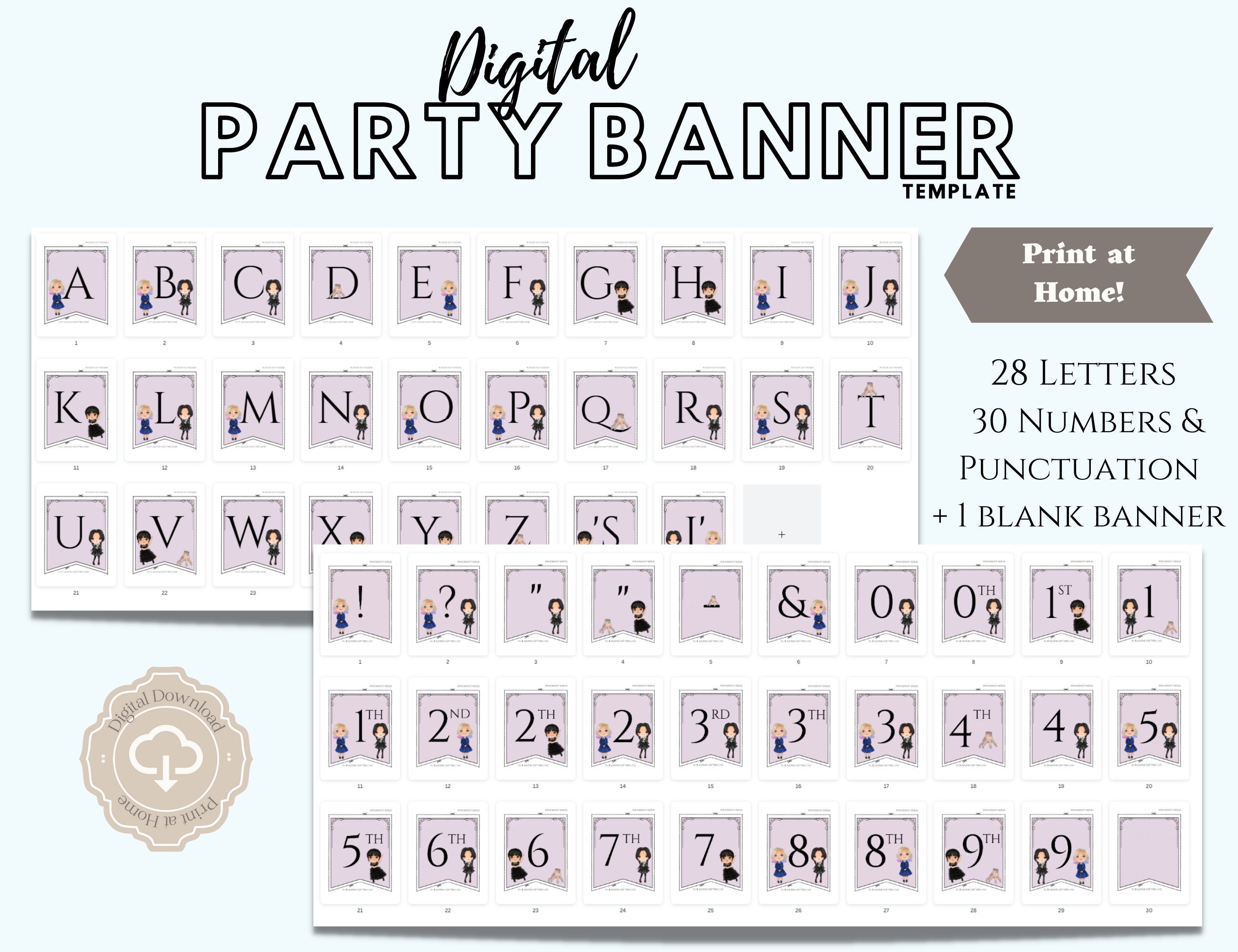 Wednesday DIY Banner, Digital Banner Template, DIY Wednesday Birthday ...