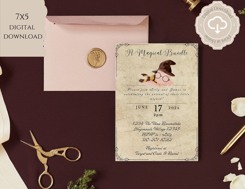 Magical Bundle Invitation, Harry Potter Baby Shower Invitation, Wizard ...