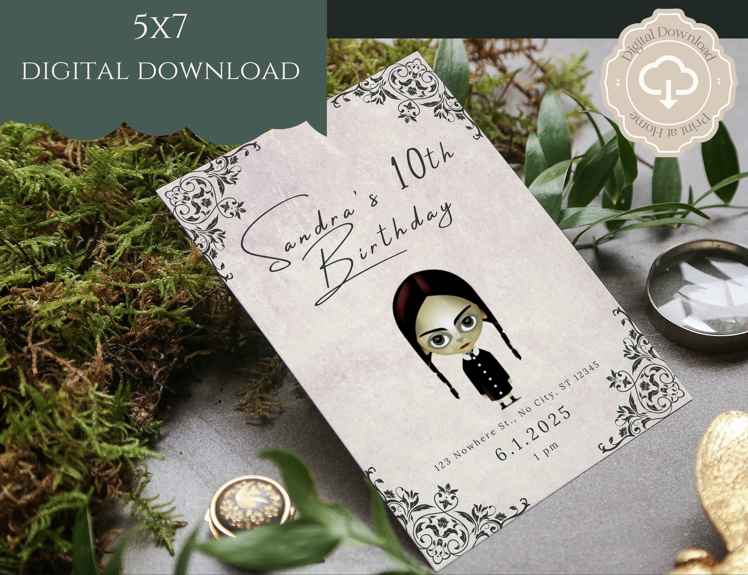 Wednesday Birthday Invitation, Addams Family Digital Invitation ...