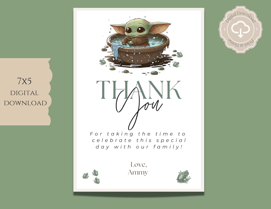 Star Wars Baby Thank You Card, Yoda Digital Thank You Card, Yoda Thank ...