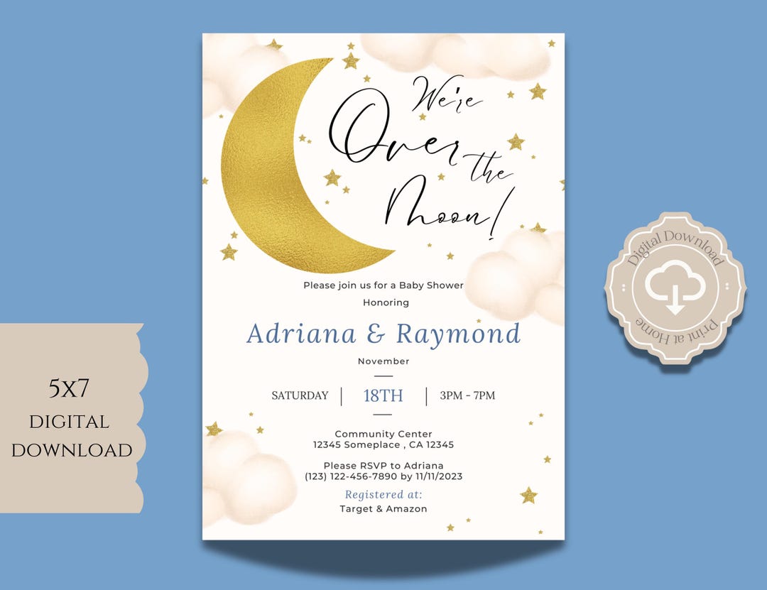 Over the Moon Boy Baby Shower, Boy Moon Baby Shower Invitation, Over ...