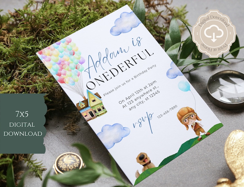 Up Birthday Invitation, Balloon Digital Invitation, Adventure Birthday ...