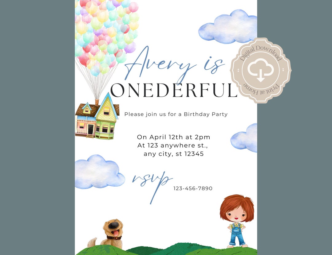 Up Birthday Invitation, Balloon Digital Invitation, Adventure Birthday ...