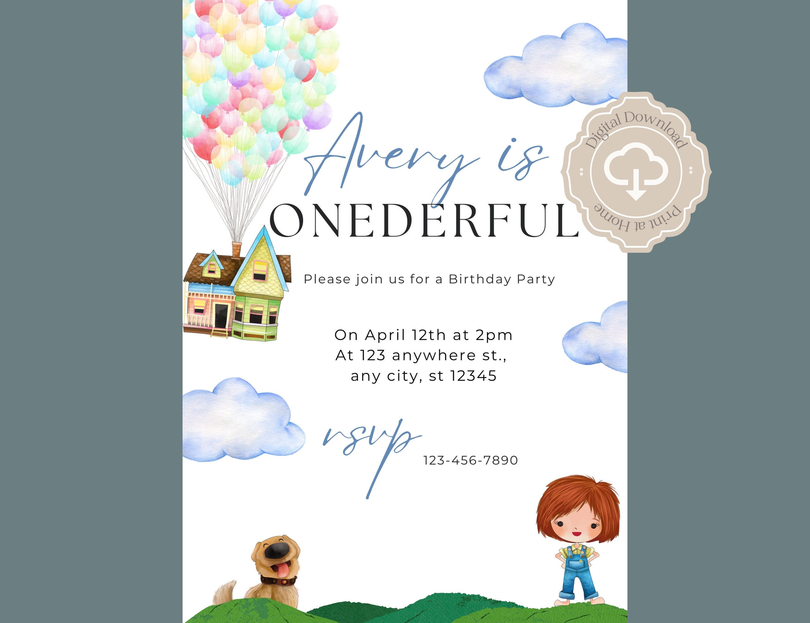 Up Birthday Invitation, Balloon Digital Invitation, Adventure Birthday ...