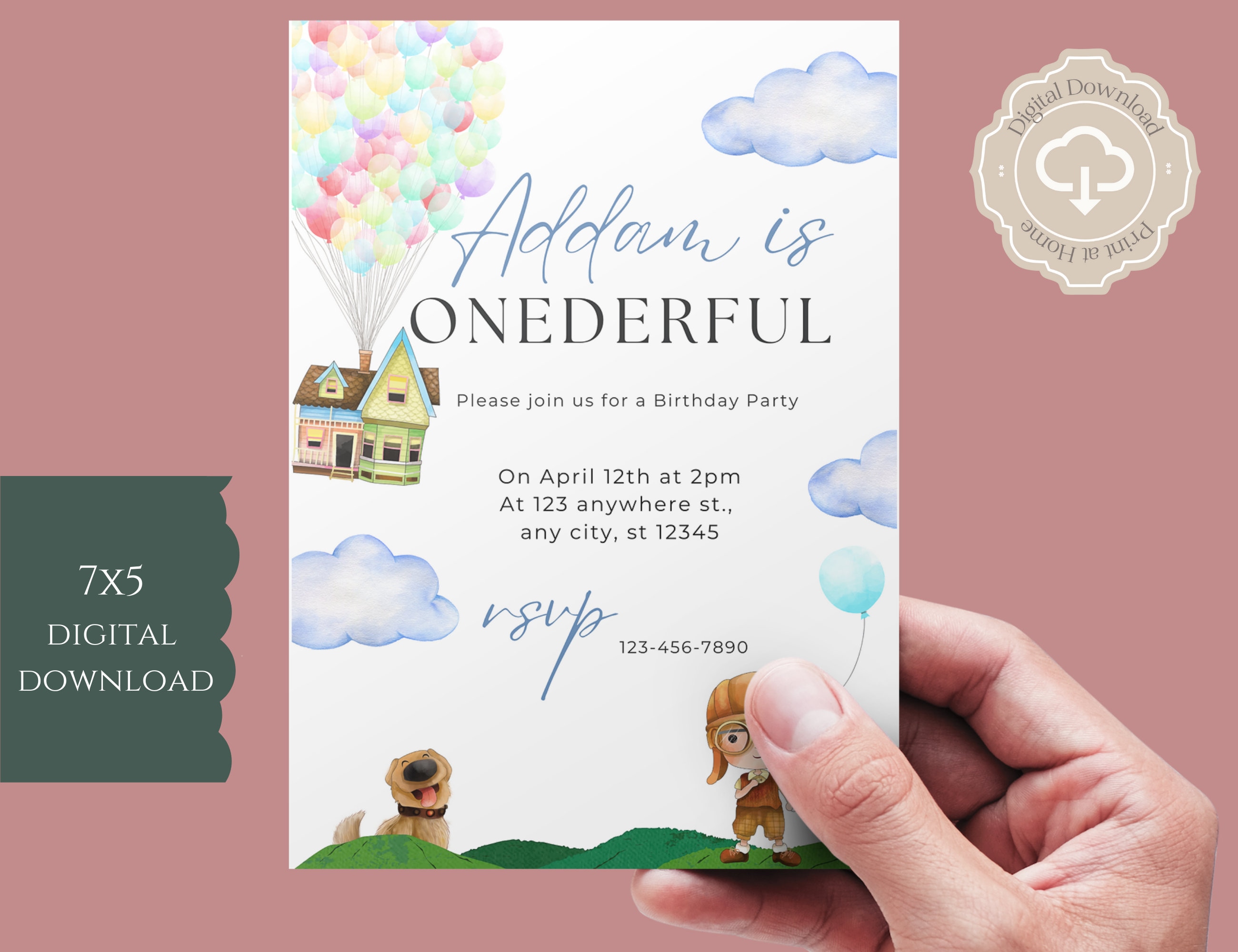 Up Birthday Invitation, Balloon Digital Invitation, Adventure Birthday ...
