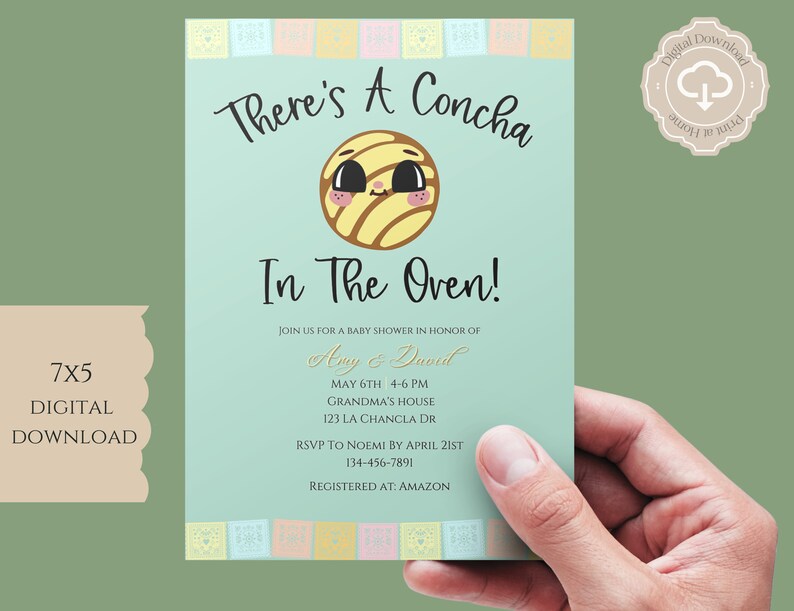 Concha Baby Shower Green, Concha Baby Shower Invitation, Concha in the ...