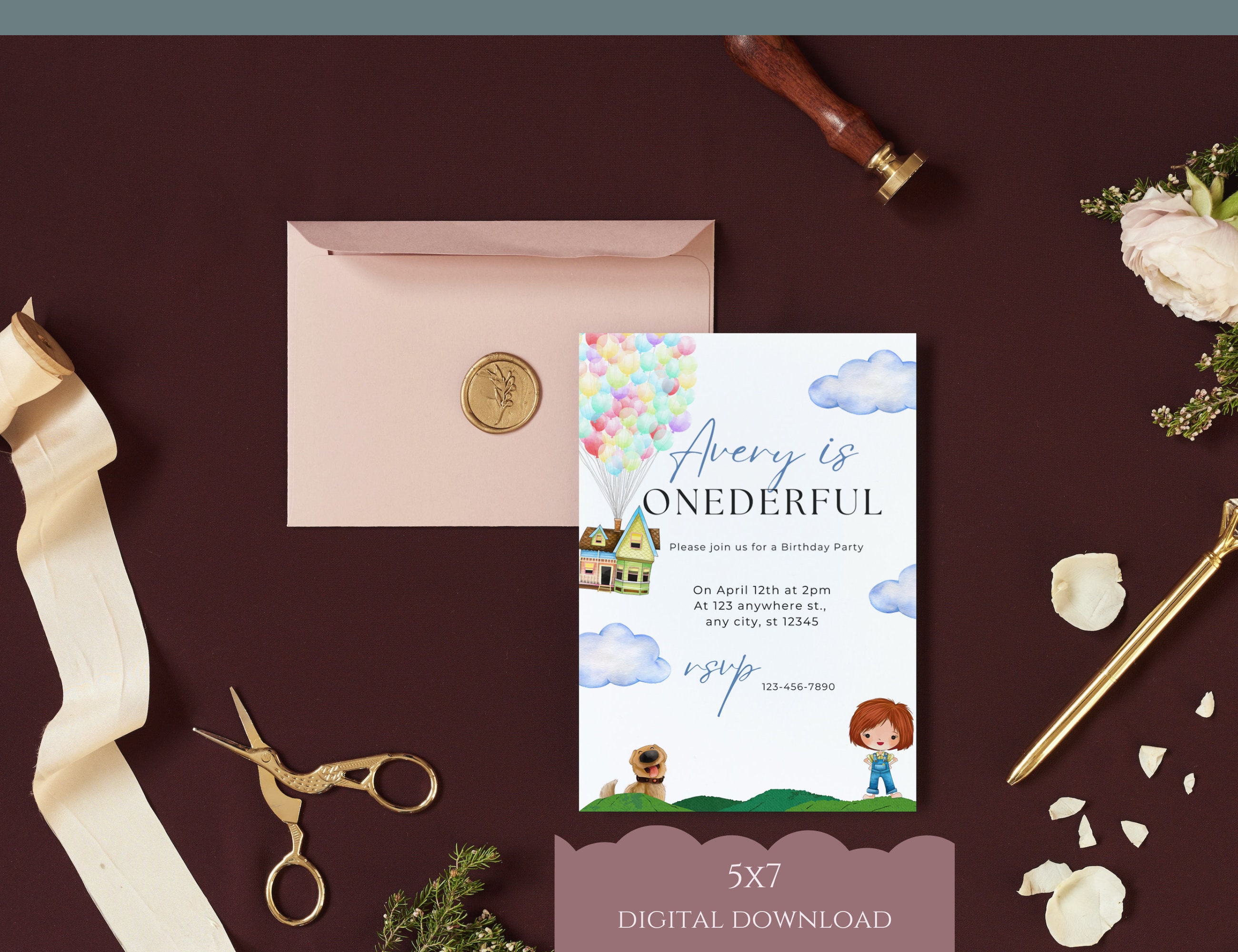 Up Birthday Invitation, Balloon Digital Invitation, Adventure Birthday ...