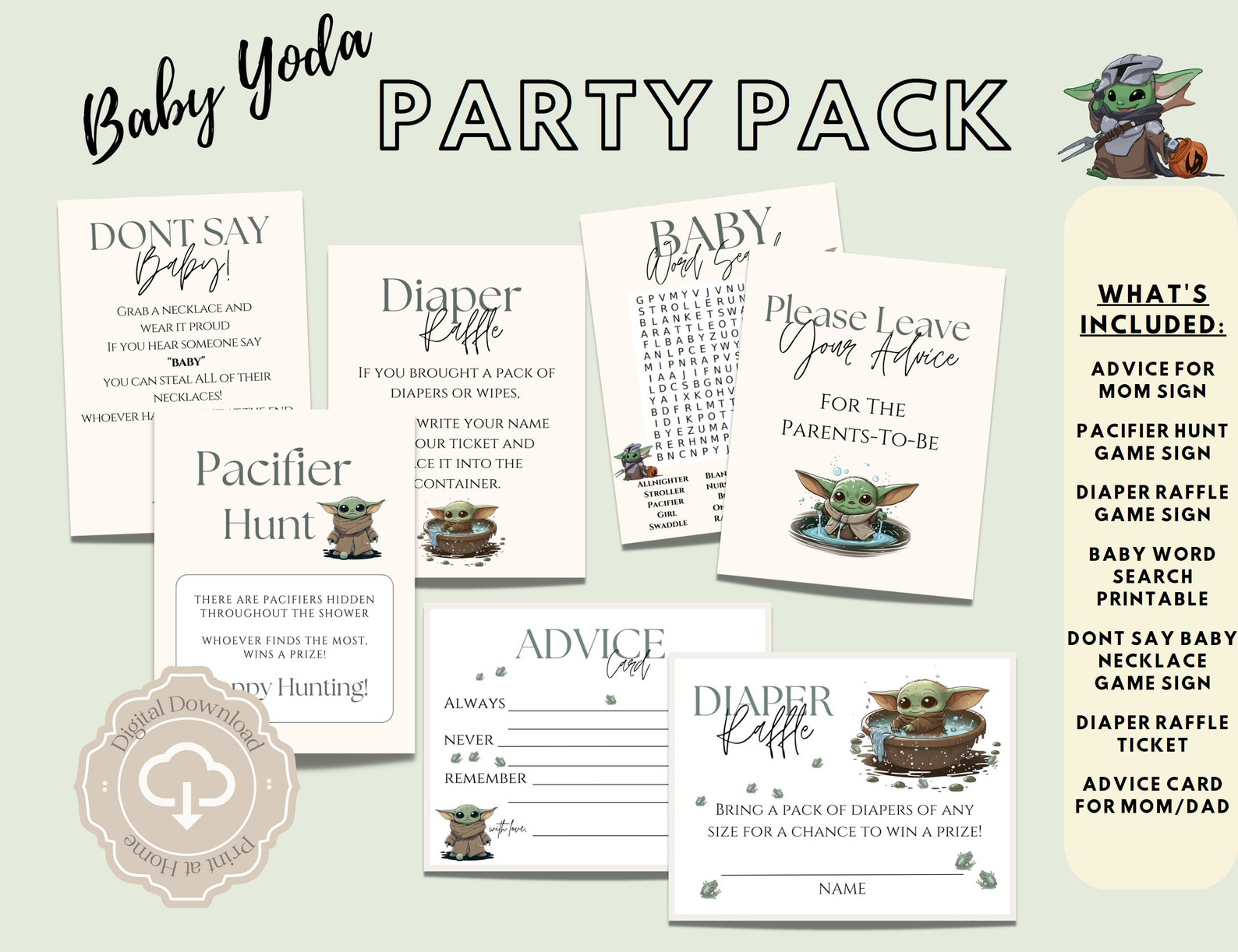 Baby Yoda Party Pack DIY, Digital Printouts, DIY Grogu Baby Shower ...