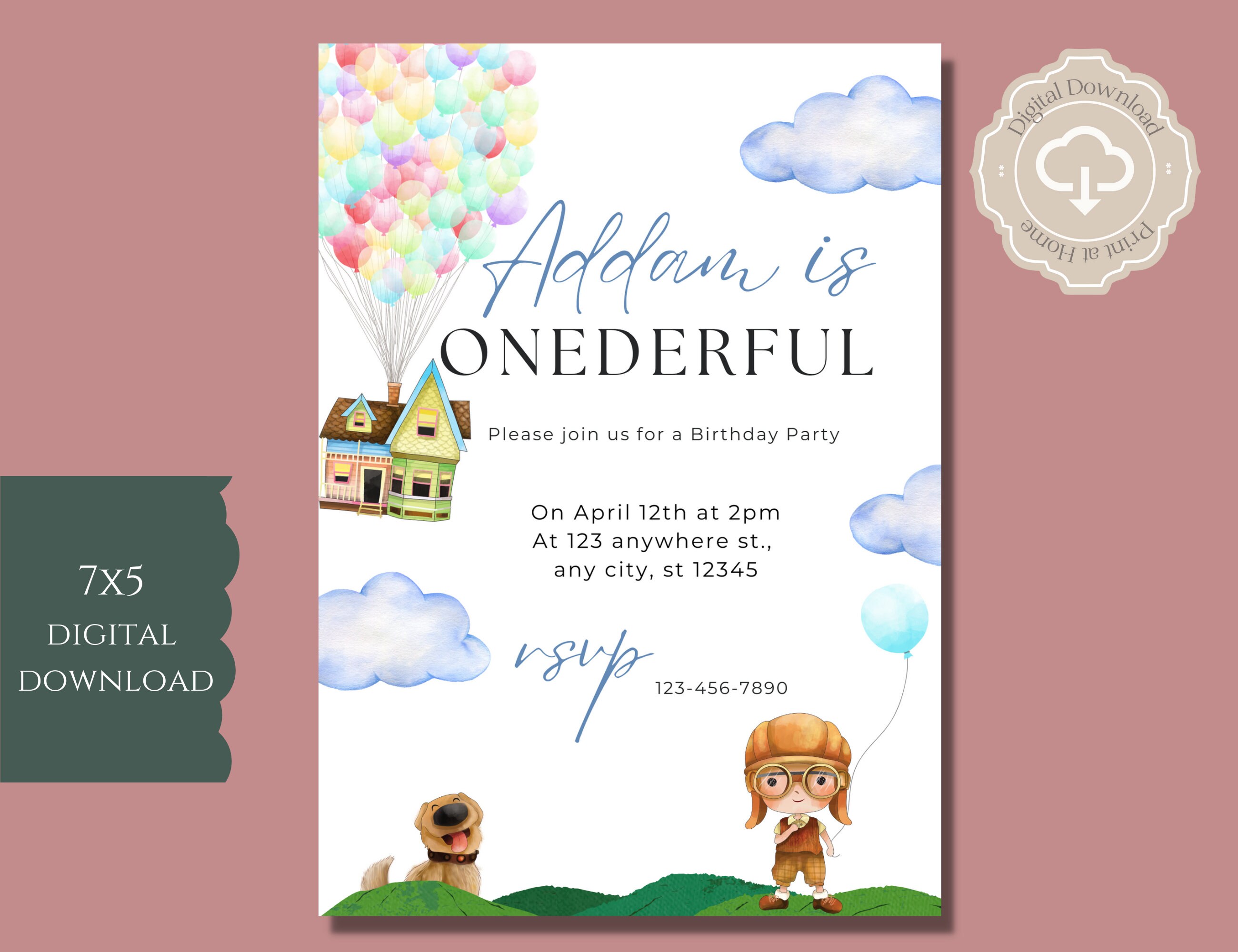 Up Birthday Invitation, Balloon Digital Invitation, Adventure Birthday ...